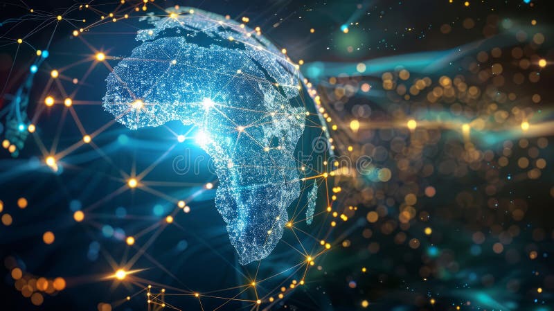 Digital World Globe Centered on Africa, Concept of Global Network and ...
