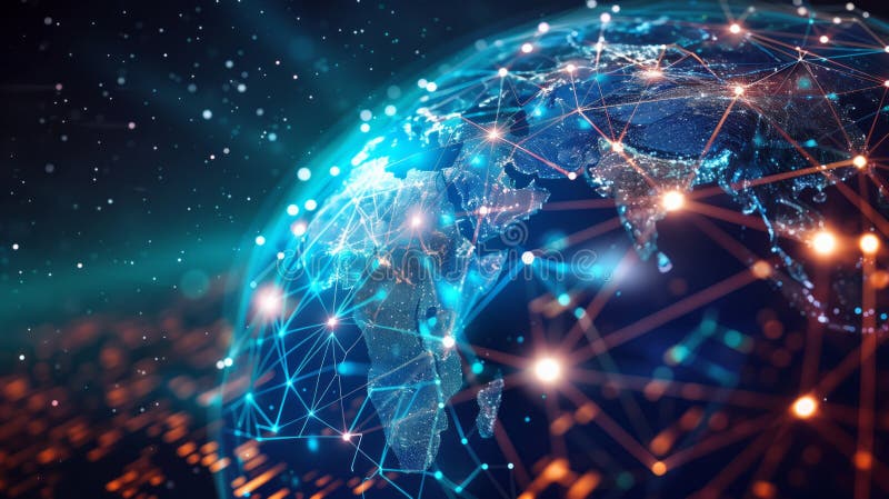 Digital World Globe Centered on Africa, Concept of Global Network Stock ...
