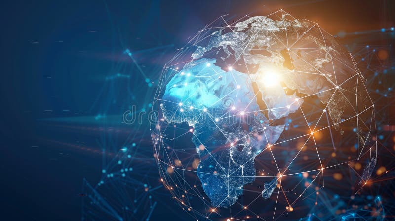 Digital World Globe Centered on Africa, Concept of Global Network Stock ...