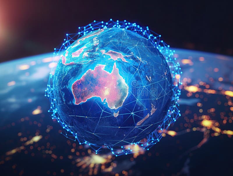Digital World Globe Centered on Australia Stock Image - Image of south ...
