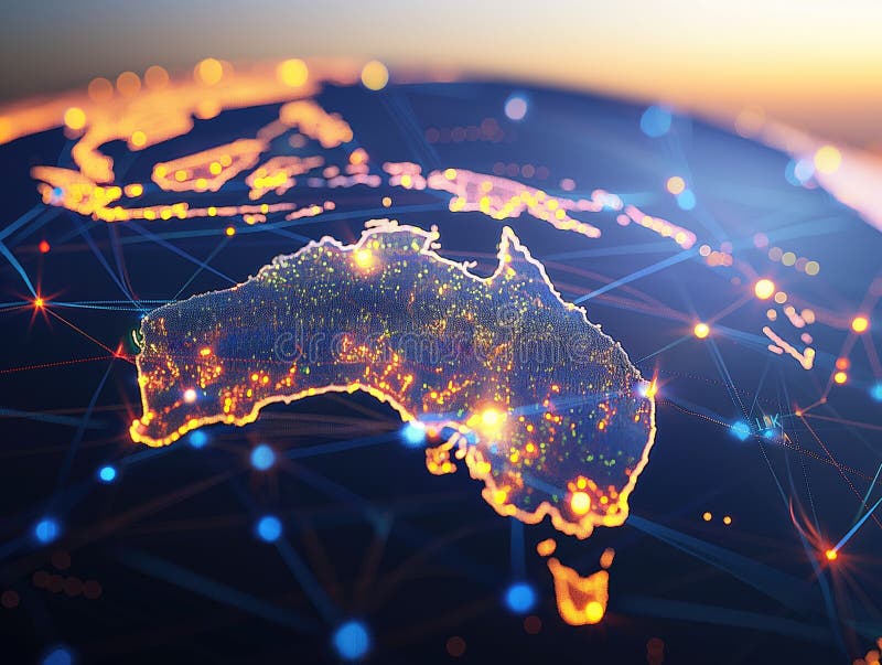 Digital World Globe Centered on Australia Stock Image - Image of globe ...