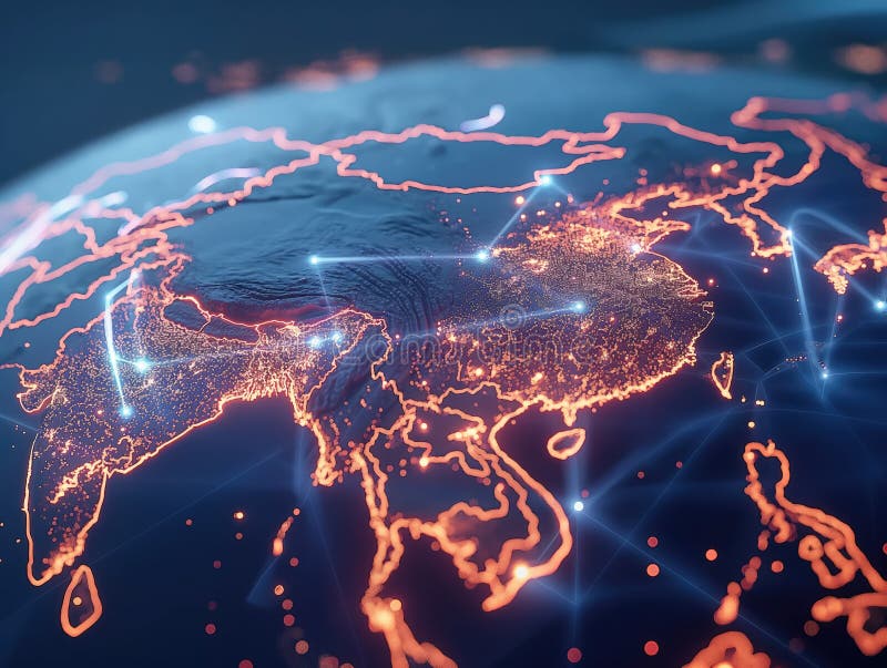 Digital World Globe Centered on China Stock Image - Image of modern ...