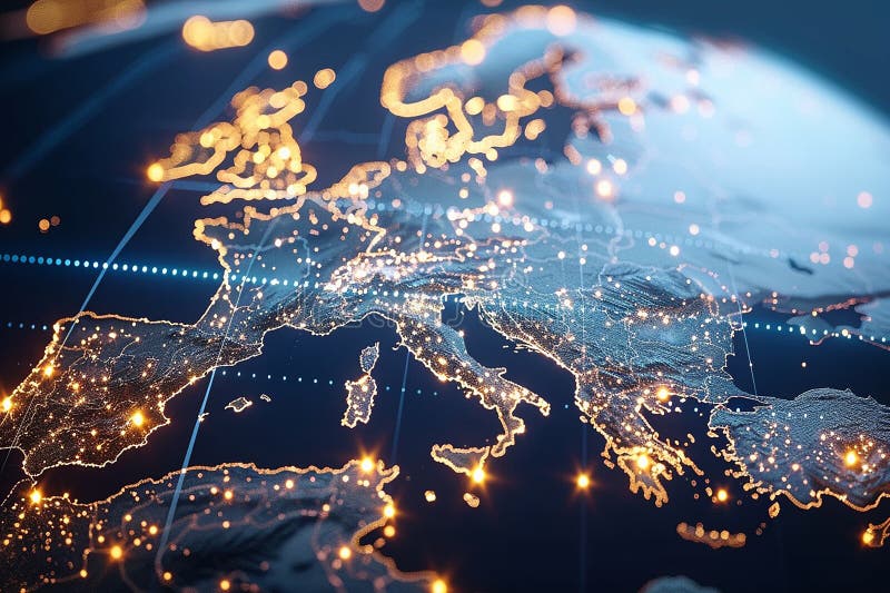 Digital World Globe Centered on Europe Concept of Global Network and ...