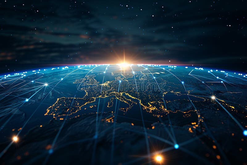 Digital World Globe Centered on Europe Concept of Global Network and ...