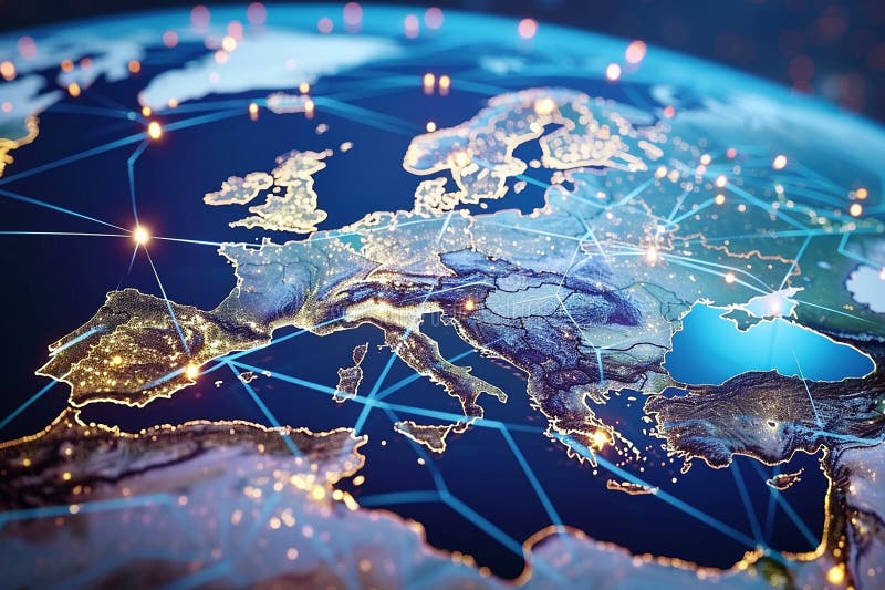 Digital World Globe Centered on Europe Concept of Global Network and ...