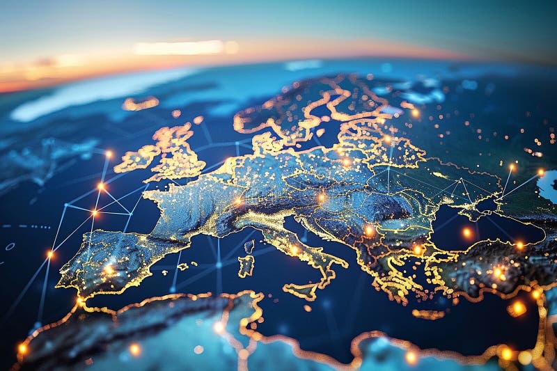 Digital World Globe Centered on Europe Concept of Global Network and ...