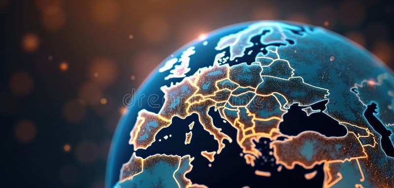Digital World Globe Centered on Europe. Global Network, Earth ...