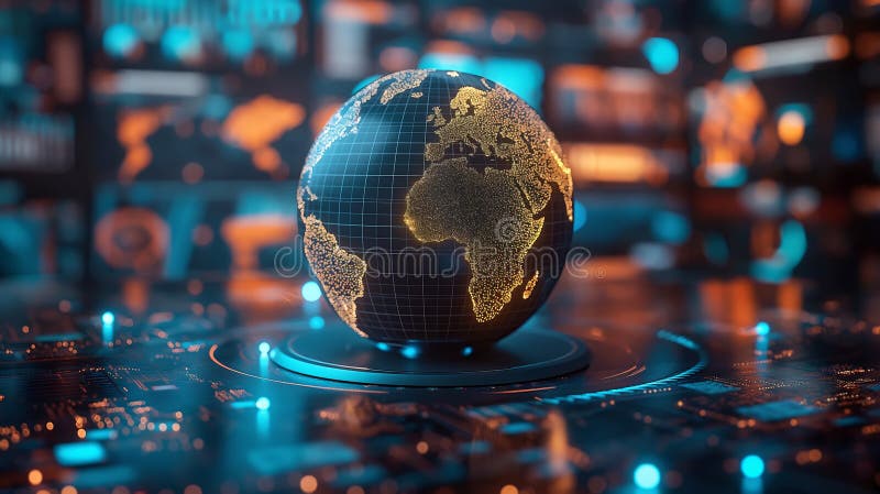 Digital World Globe Model on an Abstract Tech Background Stock Photo ...