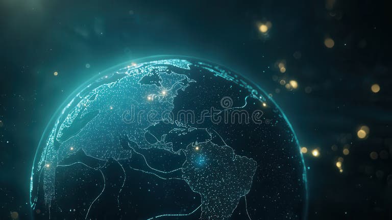 Digital World Globe Rotating in Space with Glowing Particles and Light ...