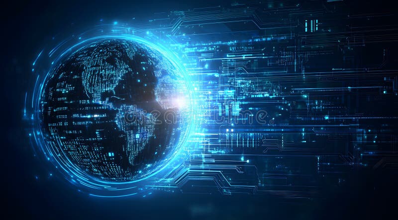 Digital World with Glowing Data Streams Representing Global Technology Information Networks ...