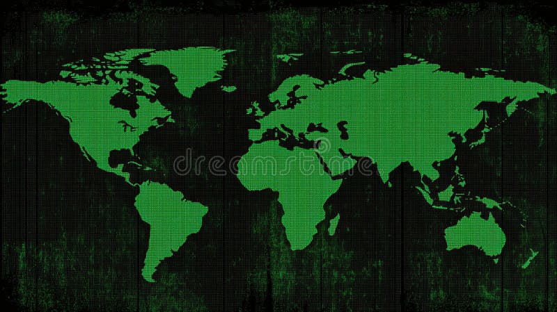 Digital World: a Green Pixelated Map on a Dark Background, Highlighting ...