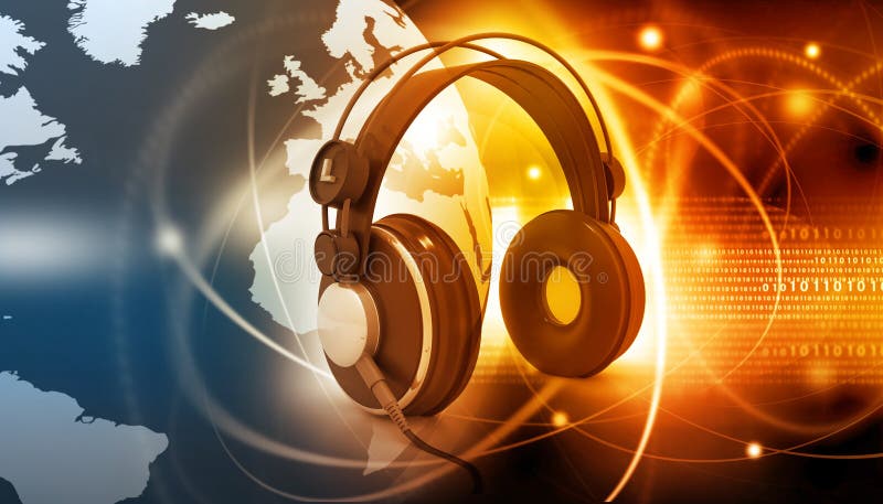 Digital World with Headphones Stock Illustration - Illustration of ...