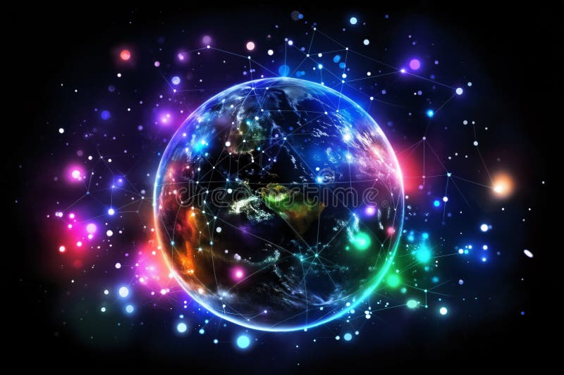 Digital World, Hologram and Glow Around the Surface of Planet Earth in ...