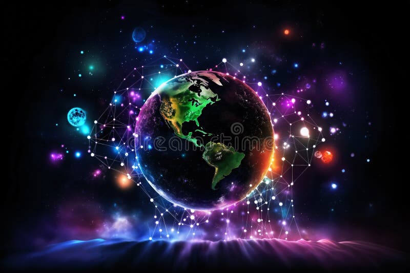 Digital World, Hologram and Glow Around the Surface of Planet Earth in ...