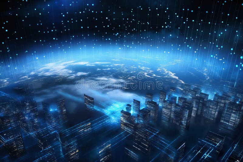 Digital World, Hologram and Glow Around the Surface of Planet Earth in ...