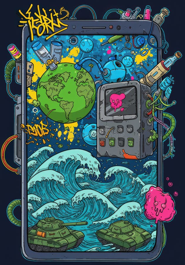 Digital World Illustration of Global Issues Displayed on Mobile Device ...