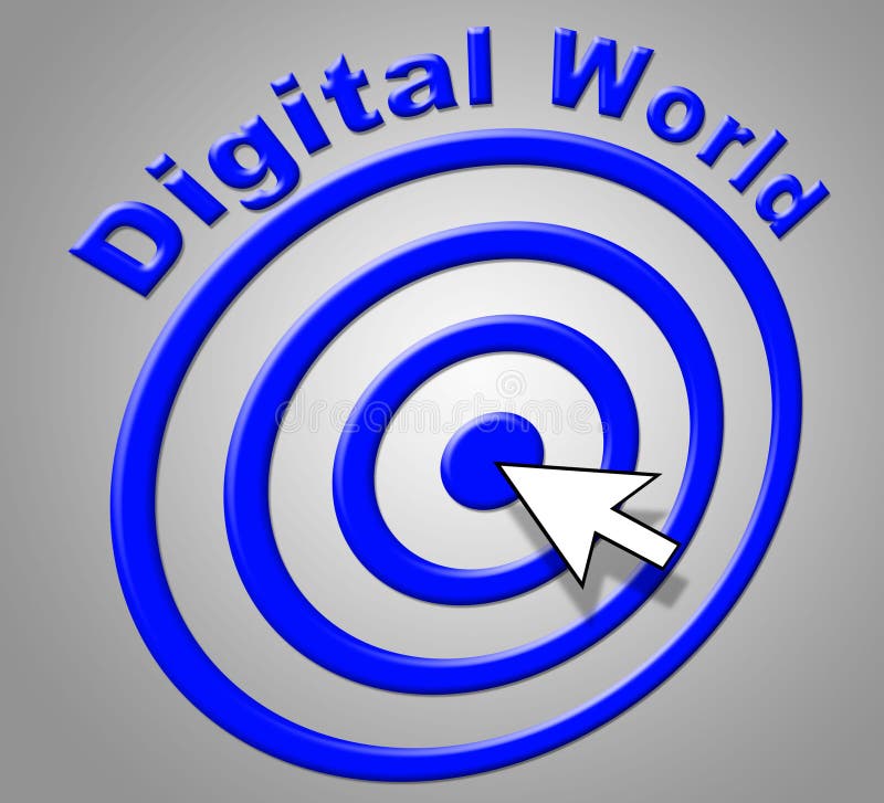 Digital World Words On Map Showing Global Internet Or Worldwide Stock ...