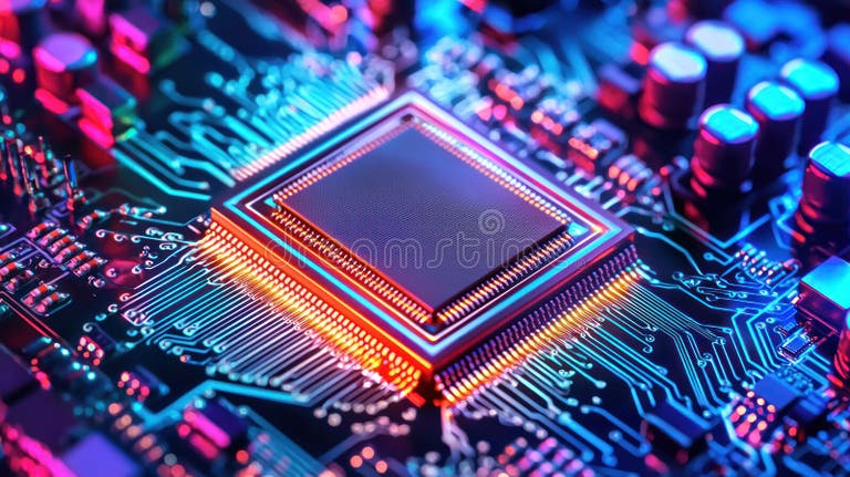 Digital World Inside Computer Chip with Glowing Pathways and Surreal Colors Stock Photo - Image ...