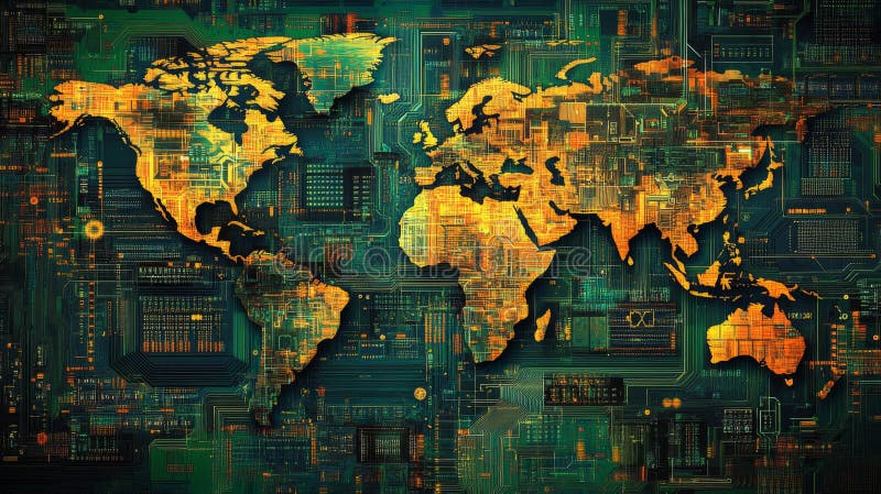 Digital World Map: Abstract Pixel Art of Global Network Stock ...