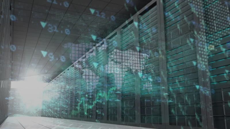 Digital World Map and Binary Code Animation Over Data Center Servers Stock Footage - Video of ...