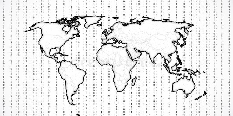 Digital World Map with Binary Code Background. 3D Rendering Stock Illustration - Illustration of ...