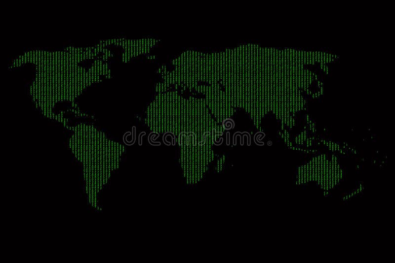 Digital World Map with Binary Code Stock Illustration - Illustration of ...