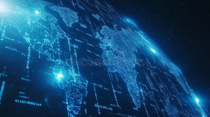 Digital World Map with Binary Code and Glowing Lights Stock ... Digital World Map with Binary Code and Glowing Lights Stock ...