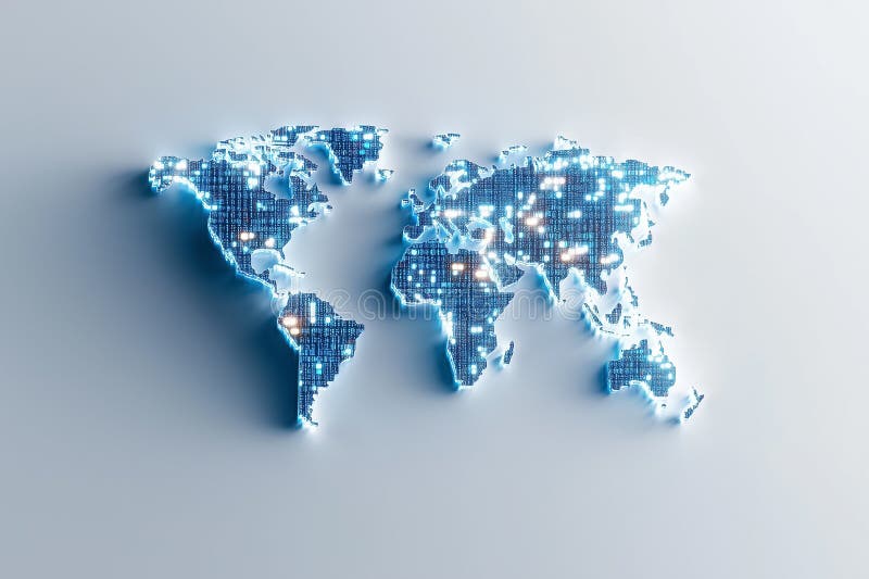 A Digital World Map in Binary, Highlighting Data Connections Glowing ...