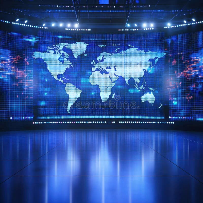 Digital World Map on a Blue Screen Stock Illustration - Illustration of ...