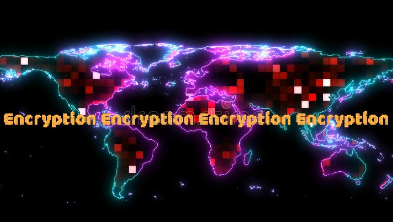 Digital World Map with Bright Colors and Encryption Theme Design Stock ...