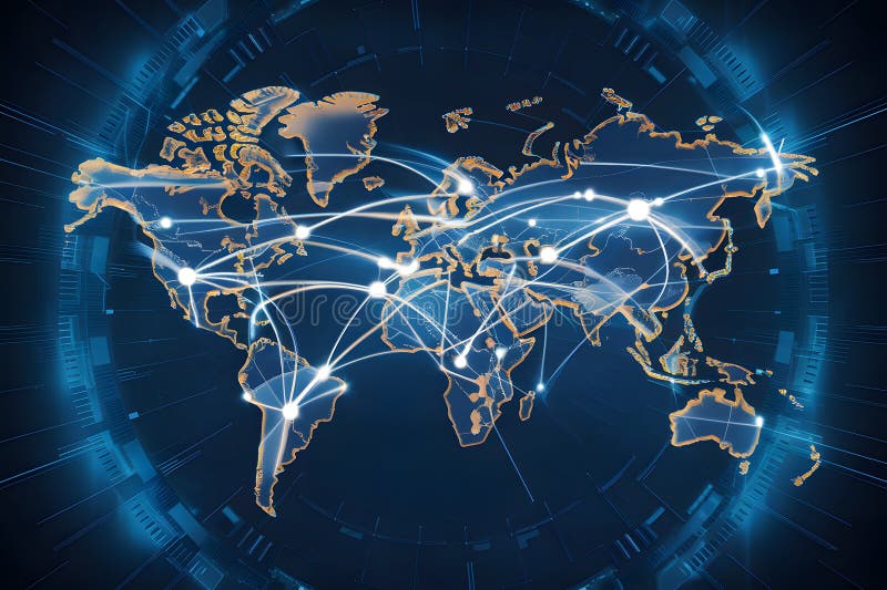Digital World Map with Bright Points of Light Symbolizes Global ...