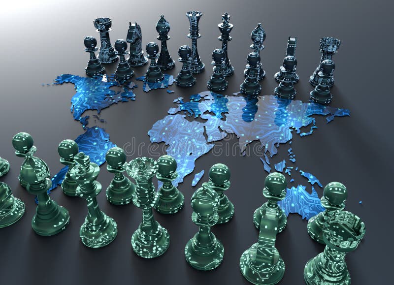 Digital World Map Chess Board with Chess Play Stock Illustration ...