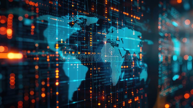 Digital World Map Combined with Server Rooms. Background for ...