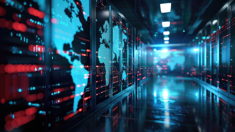 Digital World Map Combined with Server Rooms. Background for ...