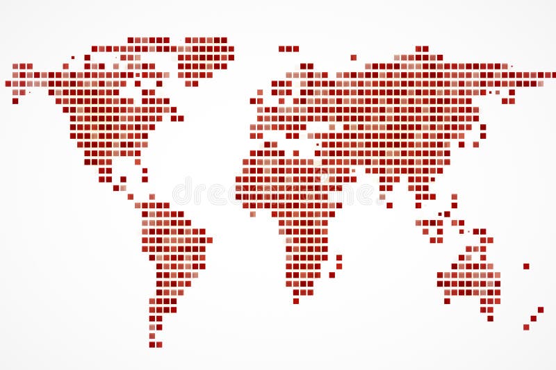 Digital World Map Composed of Red Squares on White Background. 3D ...