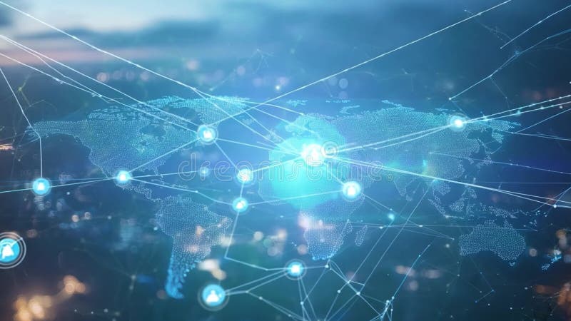 Digital World Map with Connected Nodes Showcasing Global Navigation and ...