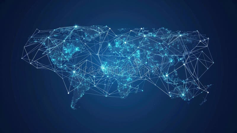 Digital World Map with Connecting Lines and Dots Stock Illustration ...