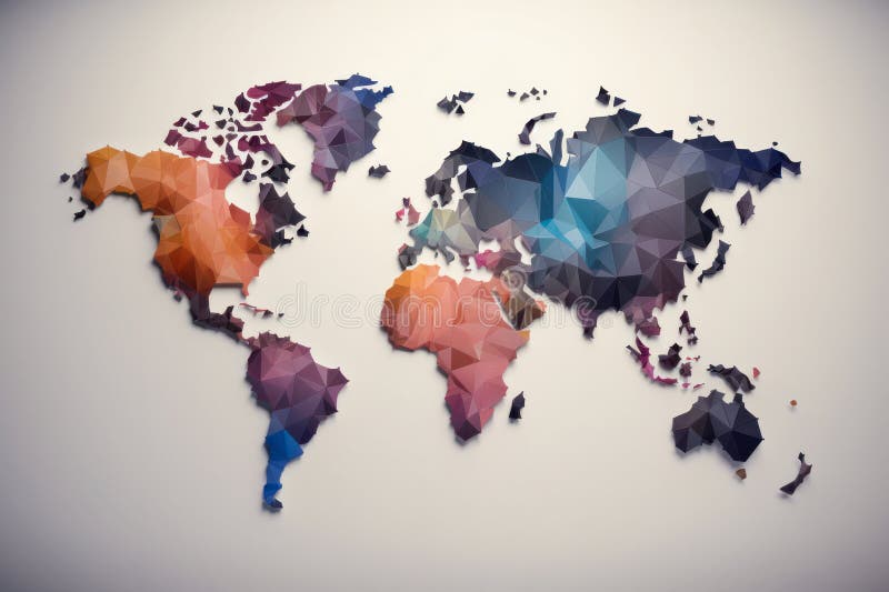 Digital World Map Created with Colorful Polygon Shapes on Bright ...