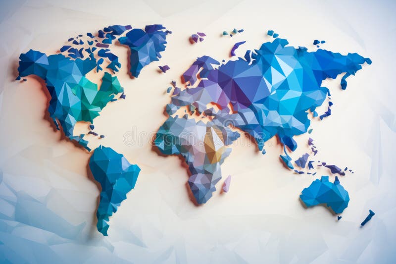 Digital World Map Created with Colorful Polygon Shapes on Bright ...