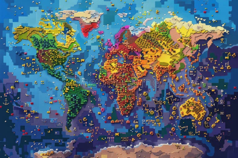 A Digital World Map Created Using Pixels. Suitable for Technology and ...