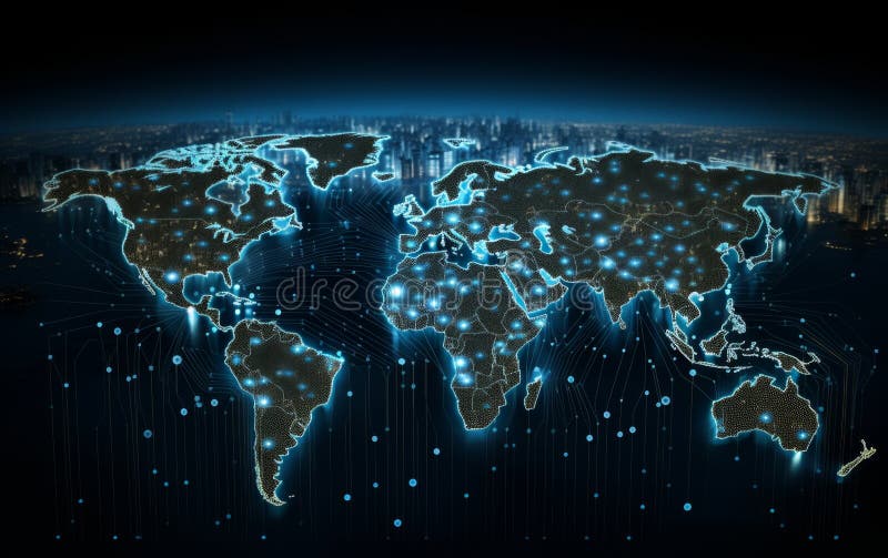 Digital World Map on Dark Background. Globalization Concept. 3D ...
