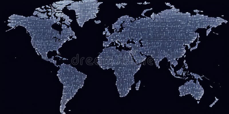 Digital World Map on a Dark Background with Sparkling Light Points ...