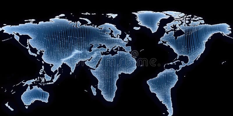 Digital World Map on a Dark Background with Sparkling Light Points ...