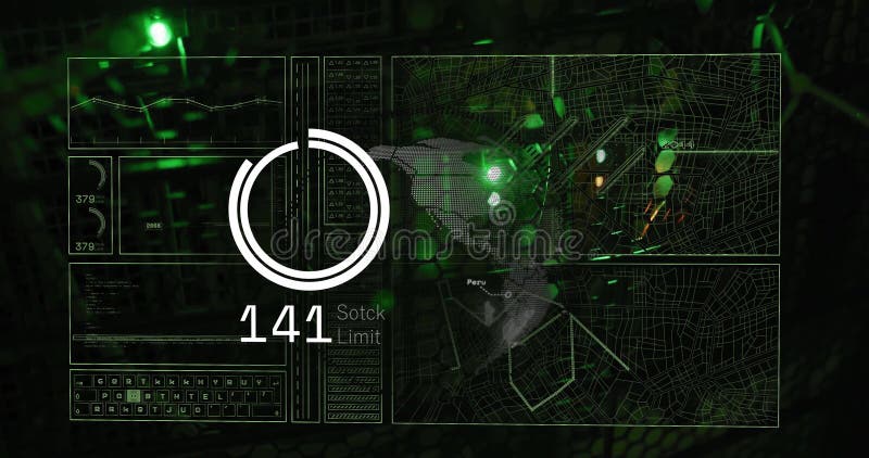 Digital World Map and Data Analysis Image Over Green Glowing Network ...