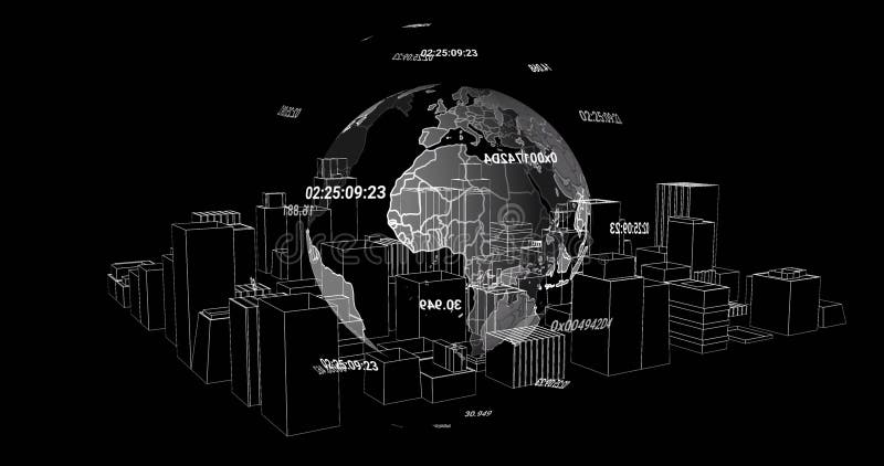 Digital World Map and Data Codes Image Over Wireframe Cityscape Stock Photo - Image of virtual ...