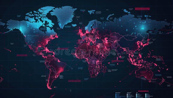 Digital World Map with Data Points Highlighting Global Activity Stock ...