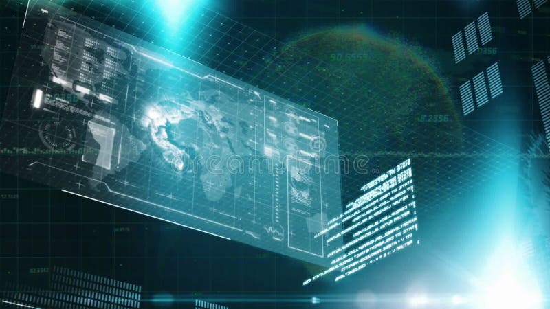 Digital World Map And Data Processing Animation Over Futuristic Grid Background Stock Video