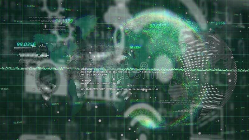 Digital World Map and Data Processing Animation Over Green Grid Background Stock Video - Video ...