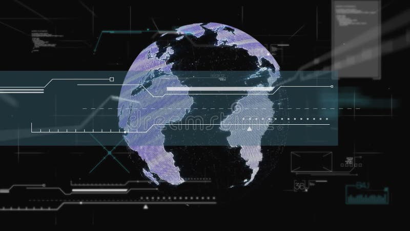 Digital World Map and Data Processing Animation Over Rotating Globe Stock Footage - Video of ...