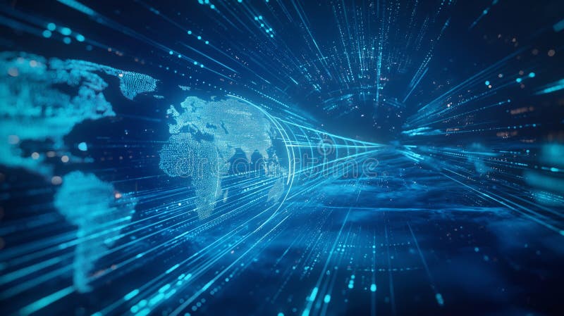 Digital World Map with Data Streams Stock Photo - Image of streams ...